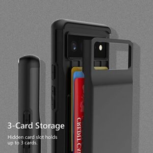 Teelevo Dual Layer Wallet Case for Google Pixel 6, Protective Case with 3-Card Storage for Google Pixel 6 - Black