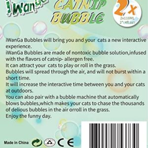 iwanga Catnip Bubbles Catnip Toys for Cats 4oz*2- Unbelievable Catnip Flavor Bubble for Cats -Non-Toxic Formula,Let The cat Chase Avoids Boredom & Keeps Pets Active.