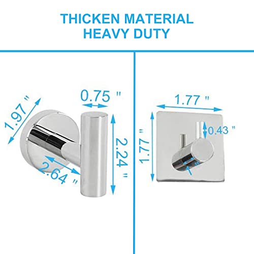 TocTen 4 Pack Bath Towel Hook Set, SUS 304Stainless Steel Robe Hook, Heavy Duty Bathroom Hook Include 2 Wall Mounted Coat Hooks 2 Adhesive Hooks Suitable for Kitchen Office Bathroom