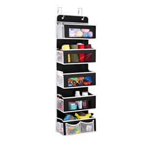 over the door organizer, kohuijoo large hanging door organizer baby nursery closet bathroom door storage organizer with 6 clear window and 20 large pockets for cosmetics, toys and sundries black (black 5 pocket)