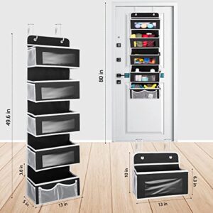 Over The Door Organizer, KoHuiJoo Large Hanging Door Organizer Baby Nursery Closet Bathroom Door Storage Organizer with 6 Clear Window and 20 Large Pockets for Cosmetics, Toys and Sundries Black (Black 5 Pocket)