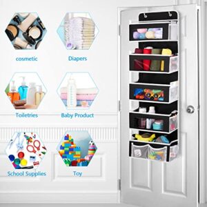 Over The Door Organizer, KoHuiJoo Large Hanging Door Organizer Baby Nursery Closet Bathroom Door Storage Organizer with 6 Clear Window and 20 Large Pockets for Cosmetics, Toys and Sundries Black (Black 5 Pocket)