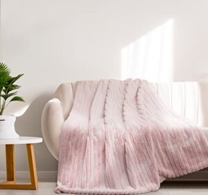 mary hatch pink faux fur throw blanket fuzzy soft luxury decorative blanket fluffy faux rabbit fur throw reversible minky plush for couch living room sofa bed 50x60 inch