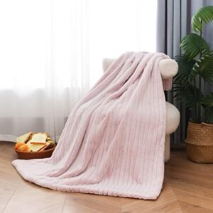 Mary Hatch Pink Faux Fur Throw Blanket Fuzzy Soft Luxury Decorative Blanket Fluffy Faux Rabbit Fur Throw Reversible Minky Plush for Couch Living Room Sofa Bed 50x60 inch