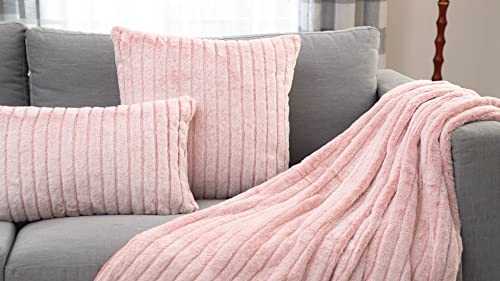 Mary Hatch Pink Faux Fur Throw Blanket Fuzzy Soft Luxury Decorative Blanket Fluffy Faux Rabbit Fur Throw Reversible Minky Plush for Couch Living Room Sofa Bed 50x60 inch