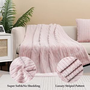 Mary Hatch Pink Faux Fur Throw Blanket Fuzzy Soft Luxury Decorative Blanket Fluffy Faux Rabbit Fur Throw Reversible Minky Plush for Couch Living Room Sofa Bed 50x60 inch