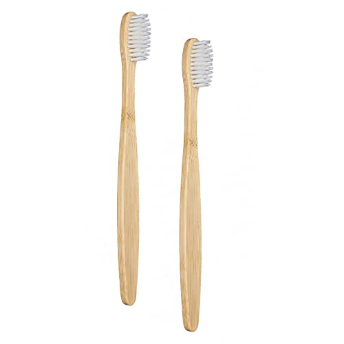 SEVENHEAD 2 PCS Bamboo Toothbrushes Soft Bristles Wooden Toothbrushes for Adult, Natural Biodegradable BPA Free Eco Friendly Toothbrushes White