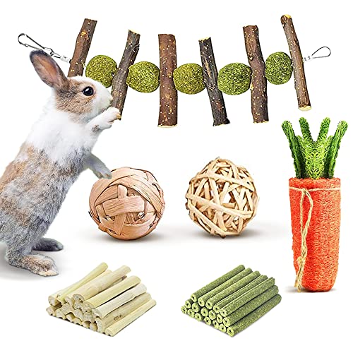 Meric Rabbit Chew and Activity Set, Handmade Teeth Grinding Sticks for Bunny’s Oral and Digestive Care, 14 Pcs Per Pack