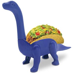 vezna home goods dinosaur taco holder kids taco stand, holds 2 shells for fun taco tuesday party, blue jurassic brontosaurus dino plate