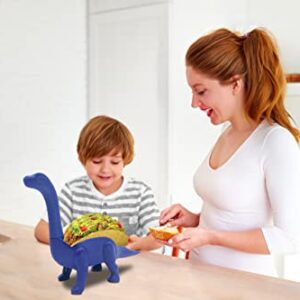 Vezna Home Goods Dinosaur Taco Holder Kids Taco Stand, Holds 2 Shells for Fun Taco Tuesday Party, Blue Jurassic Brontosaurus Dino Plate