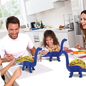 Vezna Home Goods Dinosaur Taco Holder Kids Taco Stand, Holds 2 Shells for Fun Taco Tuesday Party, Blue Jurassic Brontosaurus Dino Plate