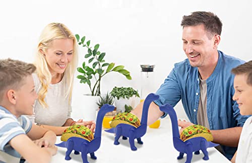 Vezna Home Goods Dinosaur Taco Holder Kids Taco Stand, Holds 2 Shells for Fun Taco Tuesday Party, Blue Jurassic Brontosaurus Dino Plate