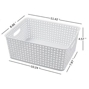 Nesmilers Small Plastic Storage Baskets, White Plastic Woven Baskets, 4-pack