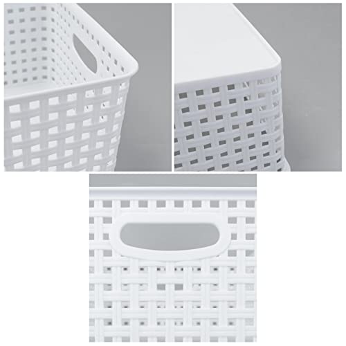 Nesmilers Small Plastic Storage Baskets, White Plastic Woven Baskets, 4-pack