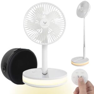 venty original portable fan - wireless battery operated fan with 4 speeds, remote control, oscillation, & led lighting, travel rechargeable fan & power bank usb-c ports, camping fan (white with case)