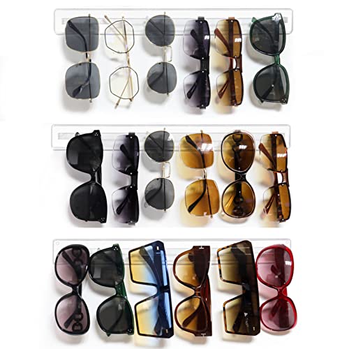 Watpot Sunglasses Organizer Storage Wall Mounted, 3 Pack Acrylic Eyeglasses Holder Hanging Shelves for Multiple Glasses Display, Clear