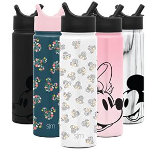 simple modern disney water bottle with straw lid vacuum insulated stainless steel metal thermos | gifts for women men reusable leak proof flask | summit collection | 22oz minnie mouse dots