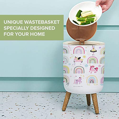 Small Trash Can with Lid Rainbow with horse kid's cliparts vector set stock illustration Garbage Bin Round Waste Bin Press Cover Dog Proof Wastebasket for Kitchen Bathroom Living Room 1.8 Gallon