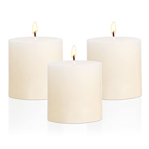 3" x 3" Pillar Candles Set of 3 Ivory Unscented Handpoured Weddings, Home Decoration, Restaurants, Spa, Church Smokeless Cotton Wick - Ivory 90 Hour