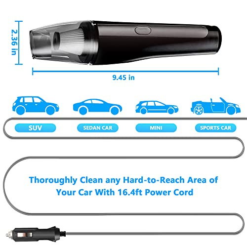 Portable Car Vacuum Cleaner with AC to DC Converter High Power Wet Dry Mini Handheld for Carpet Seats Water Pet Dog Hair Interior Car Accessories 16.4ft Corded - Aspiradora De Agua para Carro