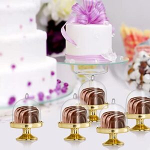 Okllen 36 Pack Mini Cake Stand with Lid, Plastic Cupcake Stand Plate Dome Cover, Clear Small Cake Display Stand for Chocolate, Dessert, Wedding, Birthday, Baby Shower, Tea Party Supplies, Gold