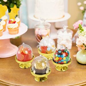 Okllen 36 Pack Mini Cake Stand with Lid, Plastic Cupcake Stand Plate Dome Cover, Clear Small Cake Display Stand for Chocolate, Dessert, Wedding, Birthday, Baby Shower, Tea Party Supplies, Gold