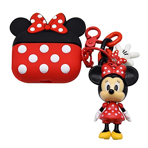 Threesee Compatible with AirPods 3 Case,Minnie Mouse Cute Cartoon AirPods 3rd Generation Case 2021,Girls Kids Teens Boys Kawaii Silicone AirPods 3 Cover with Cartoon Pendant,Minnie Mouse Red