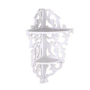 yosoo corner shelf, 2 tier wall-mounted carved home bathroom corner shower storage shelf white corner display rack