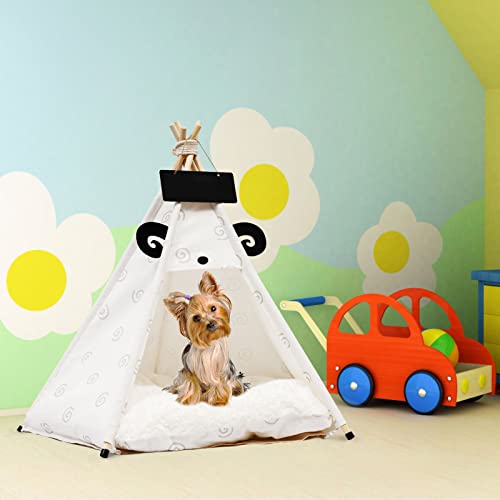 Pet Teepee Tent for Small Dogs & Cats, 24 Inch Portable Indoor Dog House with Thick Cushion, Cat Teepee Washable Tent Dog Teepee Bed Indoor (Goat)