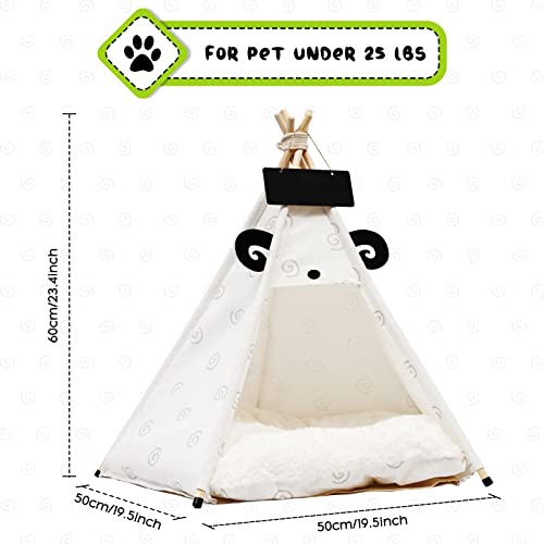 Pet Teepee Tent for Small Dogs & Cats, 24 Inch Portable Indoor Dog House with Thick Cushion, Cat Teepee Washable Tent Dog Teepee Bed Indoor (Goat)