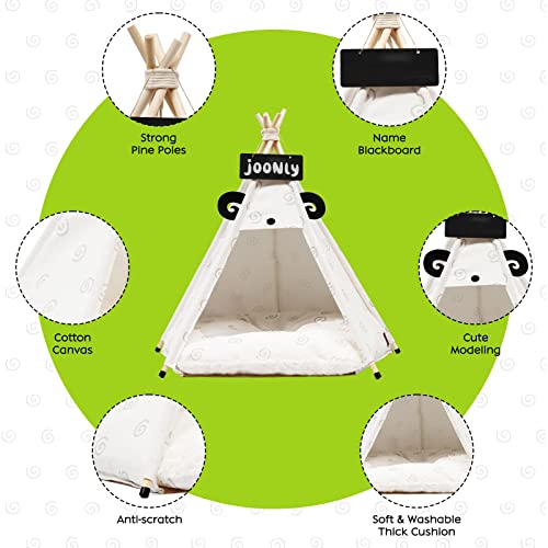 Pet Teepee Tent for Small Dogs & Cats, 24 Inch Portable Indoor Dog House with Thick Cushion, Cat Teepee Washable Tent Dog Teepee Bed Indoor (Goat)