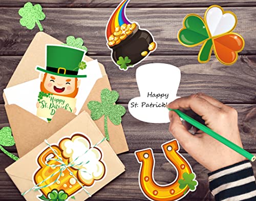 Joy Bang St Patricks Day Cutouts 60 PCS Paper Shamrock Cutouts for Crafts St. Patrick's Day Shamrock Leprechaun Cutouts for Classroom Bulletin Board Decorations