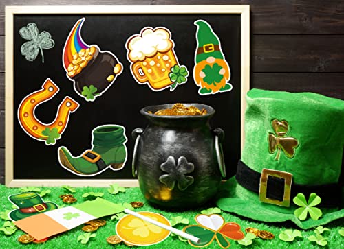 Joy Bang St Patricks Day Cutouts 60 PCS Paper Shamrock Cutouts for Crafts St. Patrick's Day Shamrock Leprechaun Cutouts for Classroom Bulletin Board Decorations