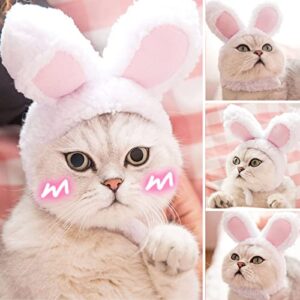 Cat Hat Costumes Cute Bunny Rabbit Caps with Ears for Cats Small Dogs Easter Pet Accessory Headwear for Puppy Kitten Birthday Halloween Christmas Party Funny Doggy Cosplay Outfit (White-Pink)