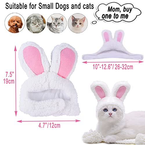 Cat Hat Costumes Cute Bunny Rabbit Caps with Ears for Cats Small Dogs Easter Pet Accessory Headwear for Puppy Kitten Birthday Halloween Christmas Party Funny Doggy Cosplay Outfit (White-Pink)