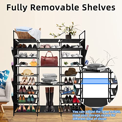 NIUBER 9 Tier Large Shoe Rack Stackable, Space Saving Shoe Storage Organizer 36-48 Pairs Vertical Non-Woven Tall Shoe Shelf Sturdy High Boots Rack with Side Pockets for Closet, Entryway and Garage