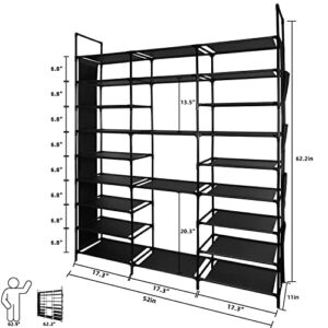 NIUBER 9 Tier Large Shoe Rack Stackable, Space Saving Shoe Storage Organizer 36-48 Pairs Vertical Non-Woven Tall Shoe Shelf Sturdy High Boots Rack with Side Pockets for Closet, Entryway and Garage