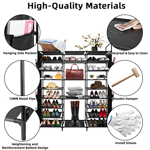 NIUBER 9 Tier Large Shoe Rack Stackable, Space Saving Shoe Storage Organizer 36-48 Pairs Vertical Non-Woven Tall Shoe Shelf Sturdy High Boots Rack with Side Pockets for Closet, Entryway and Garage