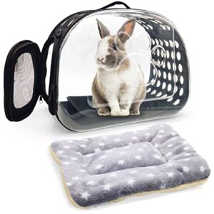 tfwadmx bunny guinea pig carrier bag with mat, portable transparent pet travel purse for squirrel ferret hedgehog chinchilla hamster rat bird reptile, detachable breathable rabbit supplies (grey)