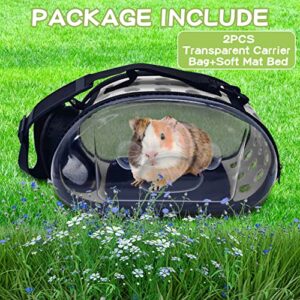 Tfwadmx Bunny Guinea Pig Carrier Bag with Mat, Portable Transparent Pet Travel Purse for Squirrel Ferret Hedgehog Chinchilla Hamster Rat Bird Reptile, Detachable Breathable Rabbit Supplies (Grey)