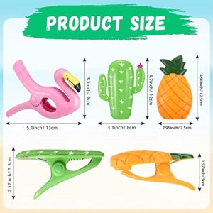 6 Pieces Beach Towel Clips Portable Towel Clips for Chairs Large Beach Towel Holders Plastic Cute Clothes Pins Flamingo Pineapple Cactus Towel Clips for Beach Chairs Lounge Patio Pool Accessories