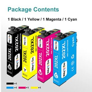 WORTHDO Remanufactured 202 XL Ink Cartridges for Epson 202XL to use with Expression Home XP-5100 Workforce WF-2860 Printer (1 Black, 1 Cyan, 1 Magenta, 1 Yellow)