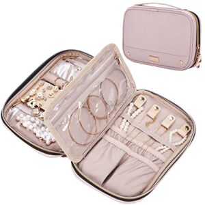 nishel travel jewelry organizer folio, jewelry rolls for necklaces, earrings, rings, bracelets, watch, pink