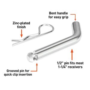 (4pk)HCLLPS for Trailer Hitch Pin & Clip, 1/2 Inch Pin Diameter, Fits 1-1/4-Inch Receiver