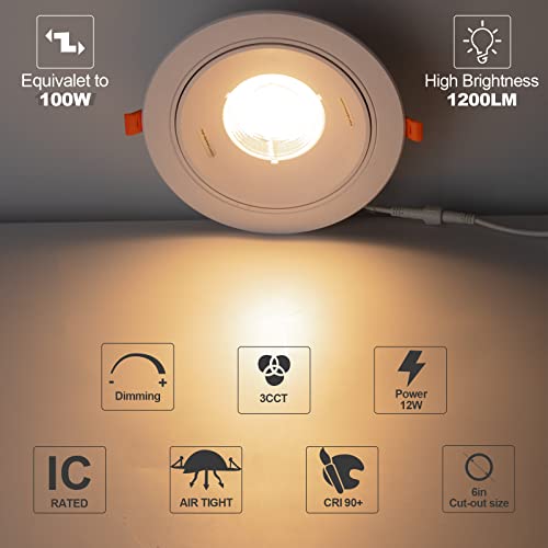 bulbeats 4 Pack 6 Inch LED Recessed Lights CRI90 3000K/4000K/5000K Selectable LED Can Lights, Dimmable White Can-Killer Downlight, 12W 1200LM (110W Eqv.) Canless LED Recessed Light with Acrylic Lens