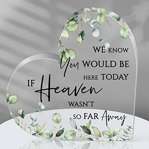 Heart Acrylic Sign in Loving Memory of Loved One Wedding Memorial Table Sign Gifts for Ceremony and Reception Remembrance Mother Father in Law Plaque for Counter Desk Centerpiece Decor (Leaves Style)