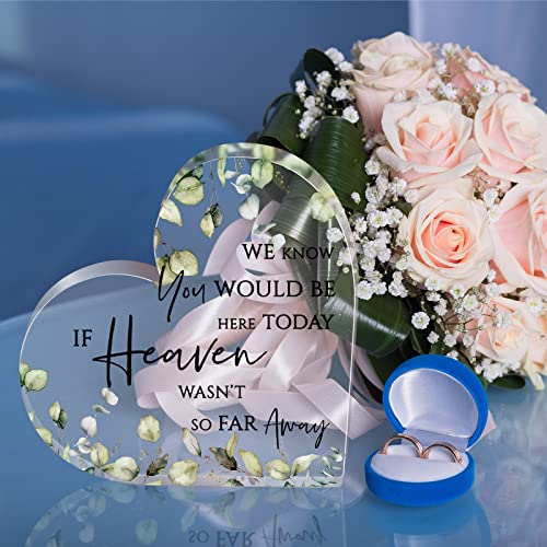 Heart Acrylic Sign in Loving Memory of Loved One Wedding Memorial Table Sign Gifts for Ceremony and Reception Remembrance Mother Father in Law Plaque for Counter Desk Centerpiece Decor (Leaves Style)