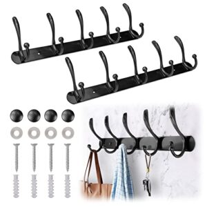 wall mount coat rack with 5 black hooks , 2 pack 16’’ stainless steel heavy duty wall coat rack for hanging for jackets towels hats scarves bags wall coat hanger for entryway bathroom bedroom (black)