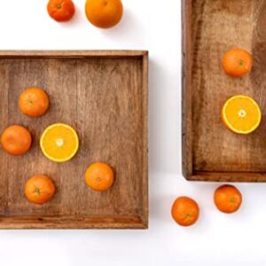 FIGTREE - Set of 2 | 12”-14” Wooden Serving Trays for Platter Drinks, Appetizers, Fruits, & Decor, Coffee Table Tray for Dining (Square)