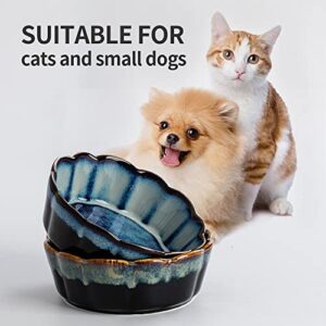 SIDUCAL Ceramic Cat Bowls, 5 Inch Cat Bowls for Food and Water, Non-Slip Cute Pet Feeding Bowls for Cats and Small Dogs, Nice Glazed, Oven Microwave Dishwasher Safe(Blue/Green-2 Packs)